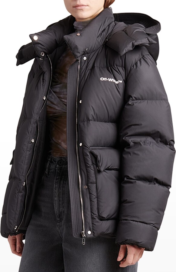 Off-White Peach NY Arrow Puffer Jacket w/ Removable Hood - ShopStyle