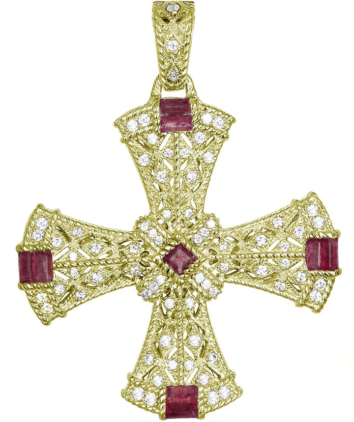 Judith Ripka Sterling & 14K Clad Ruby Cross Enhancer - ShopStyle Charms