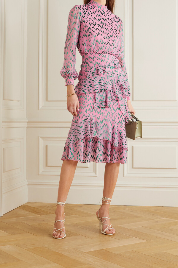 Saloni Isa Ruffled Devore Silk-blend Georgette Midi Dress - Pink ...