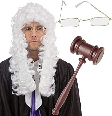 Silver Fancy Dress Baroque LORD JUDGE Fancy Dress Costume Set Judge Wig ...