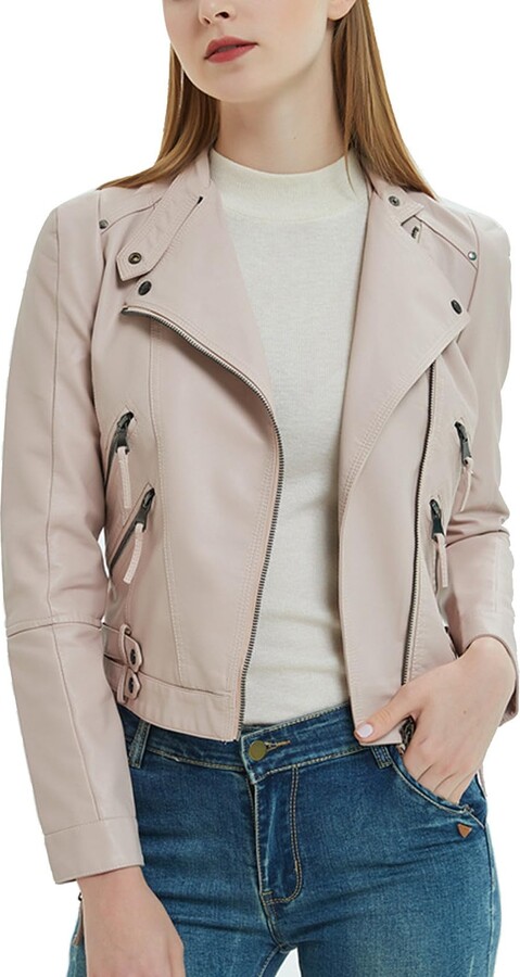 MODSGUE Women's Faux Leather Jacket Moto Bomber Jacket PU Leather Coat ...