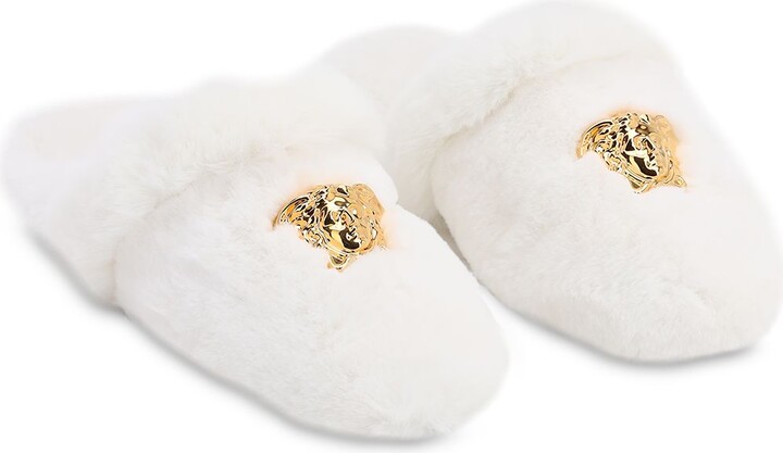 Versace Medusa faux fur slippers - ShopStyle