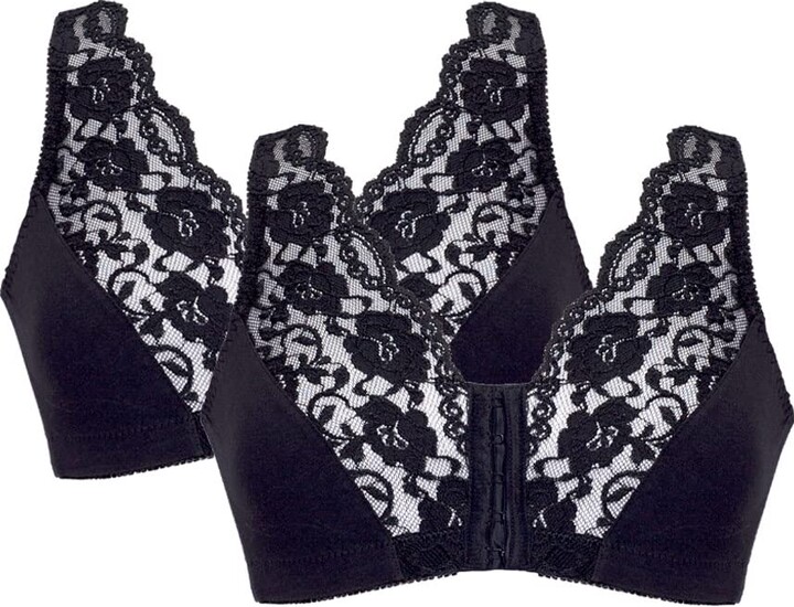 Eden House Pack of Two Lace Front Fastening Magic Bras Black - ShopStyle