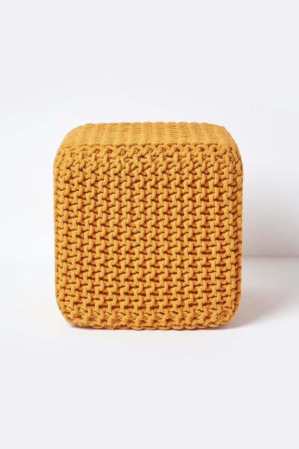 Homescapes Cube Cotton Knitted Pouffe Footstool - ShopStyle Indoor Cushions