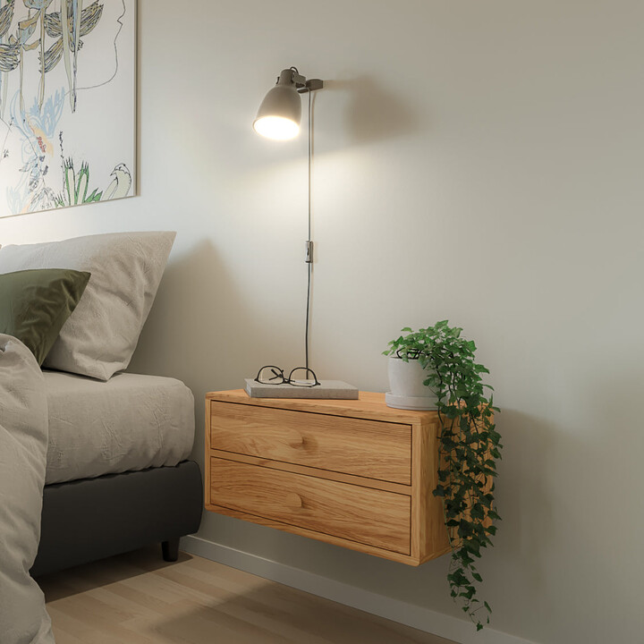 Woodek Design Floating Solid Oak Wood Nightstand with two Drawers ...