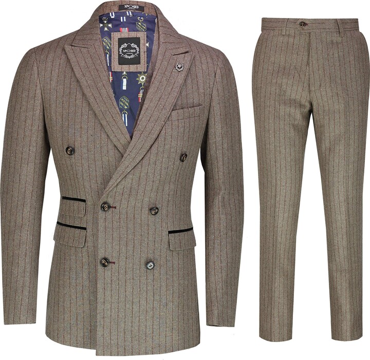 Xposed Mens 3 Piece Double Breasted Suit Smart Tailored Fit Vintage ...