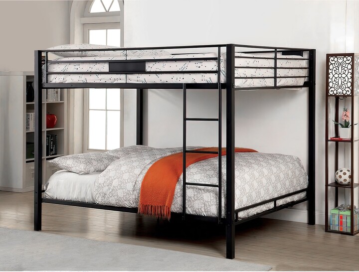Benjara Horizontal Slatted Metal Queen Over Queen Bunk Bed with Ladder ...