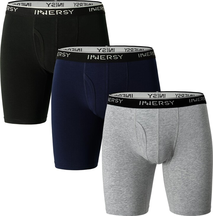 INNERSY Mens Long Leg Boxers Shorts Anti Chafing Underwear Trunks ...