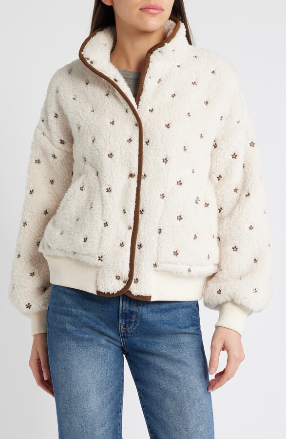 The Great The Blackbird Floral Embroidery High Pile Fleece Jacket ...