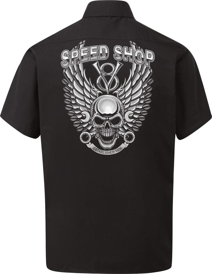 Velocitee Speed Shop Mens Mechanic Garage Work Shirt V8 Speed Shop ...