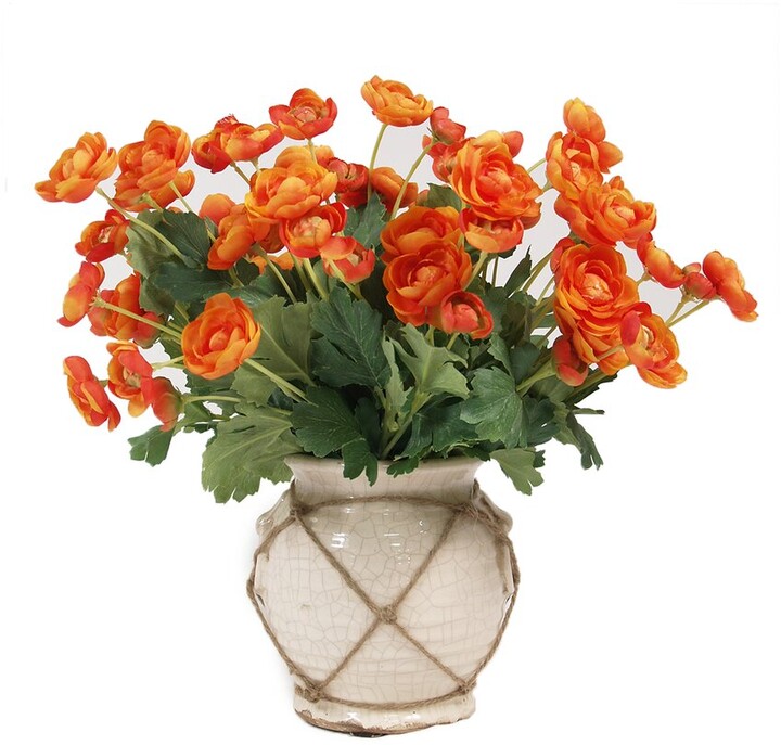 Creative Displays Orange Ranunculus In A Cream Cracked Vase - ShopStyle