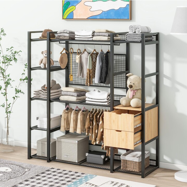 Simplie Fun Open-Style Wardrobe with Hanging Rails, Shelves and Drawers ...