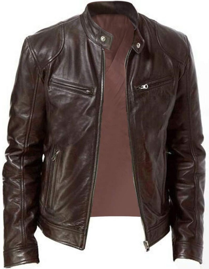 Generic Vintage Brown Leather Jacket Mens - ShopStyle