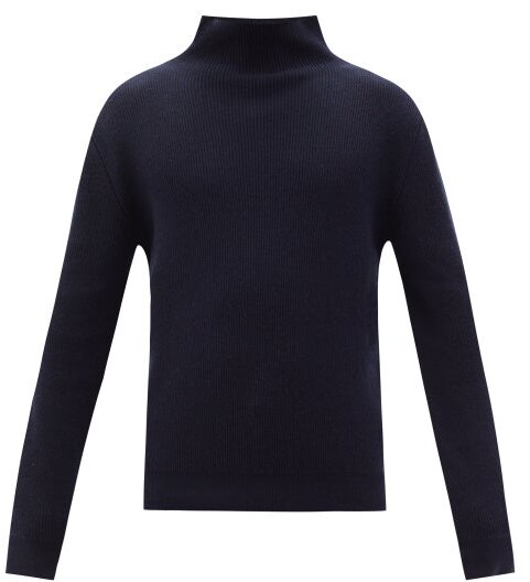 The Row Daniel Stand-neck Ribbed-cashmere Sweater - Dark Navy - ShopStyle