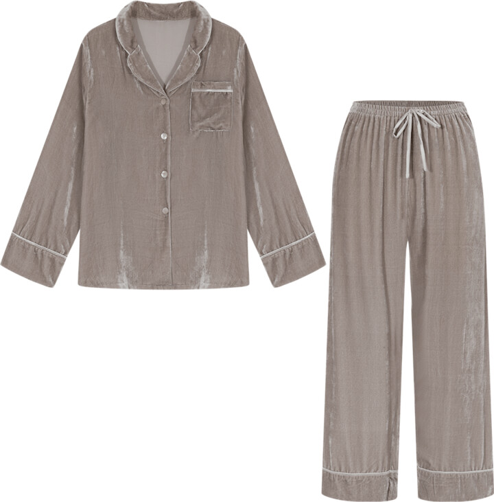 The Annam House Velvet Pyjamas Set - Cool Grey - ShopStyle