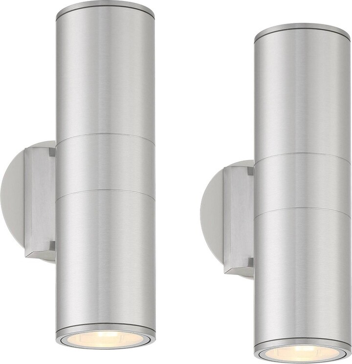 Possini Euro Design Modern Outdoor Wall Light Fixture Set of 2 Brushed ...