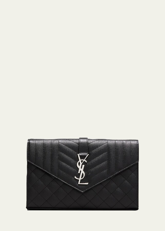 Saint Laurent Envelope Triquilt Wallet on Chain in Grained Leather ...