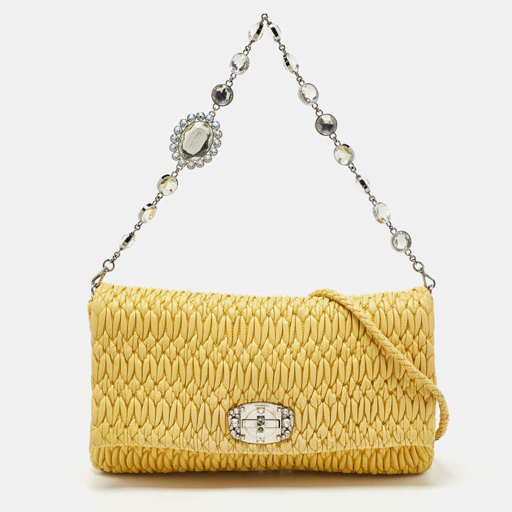 Miu Miu Yellow Matelasse Leather Crystal Flap Shoulder Bag - ShopStyle