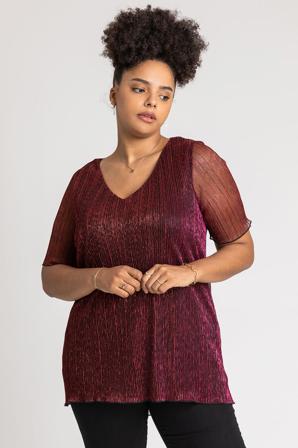 Roman Curve Roman Originals Curve Metallic Plisse Top - ShopStyle