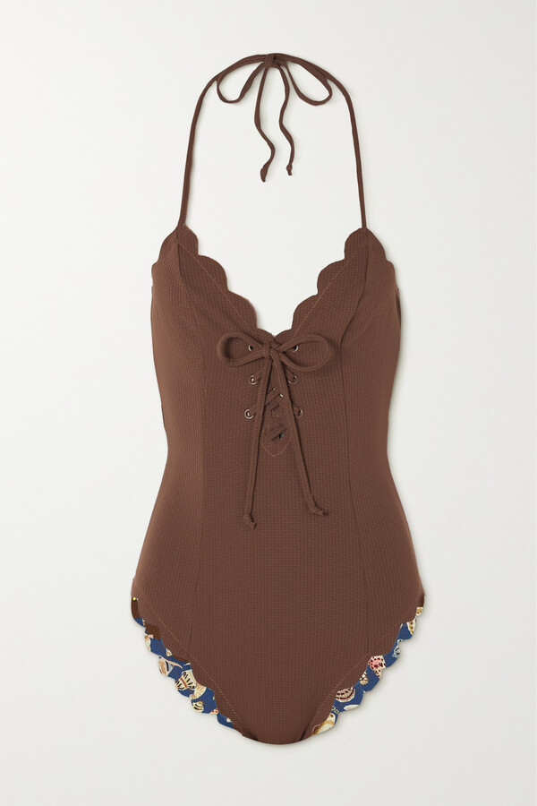 Marysia Swim Broadway Reversible Scalloped Seersucker Halterneck ...