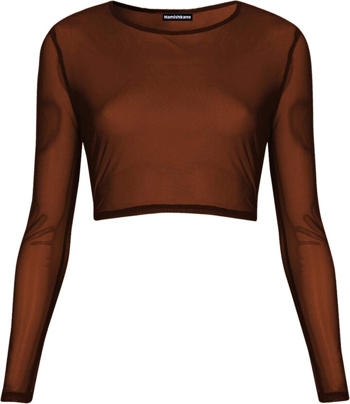 Hamishkane New Ladies Long Sleeve Mesh Insert Sheer See Through Crop ...