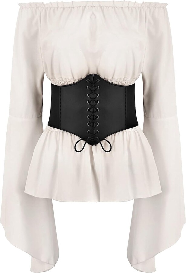 IBTOM CASTLE Women Medieval Pirate Costume Off Shoulder Flare Sleeve ...