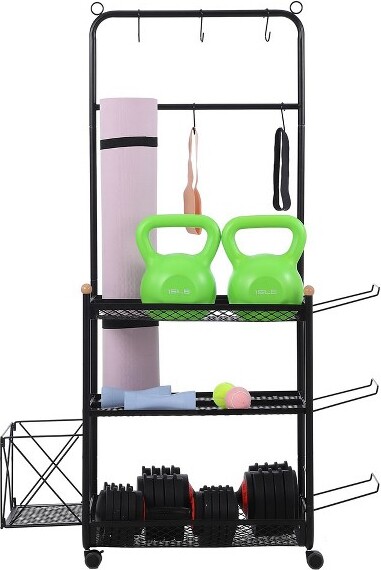 WhizMax Yoga Mat Storage Racks with Hooks and Wheels, 3 Tier Movable ...