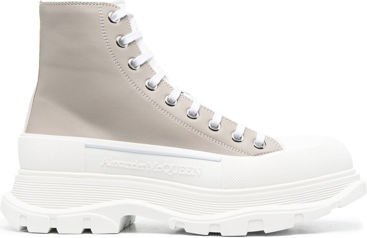 Alexander McQueen Neutral And White Tread Slick Boots - ShopStyle