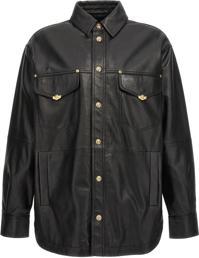 Versace Jeans Couture Logo Button Leather Jacket - ShopStyle
