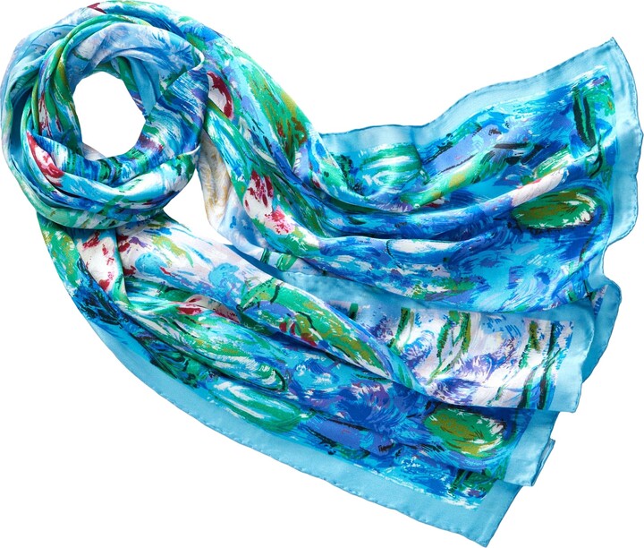 prettystern ladies blue Art painting pure Silk long Scarf - Claude ...