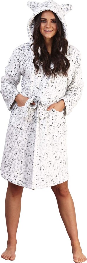 Lora Dora Womens Luxury Snow Leopard Dressing Gown White Large ...