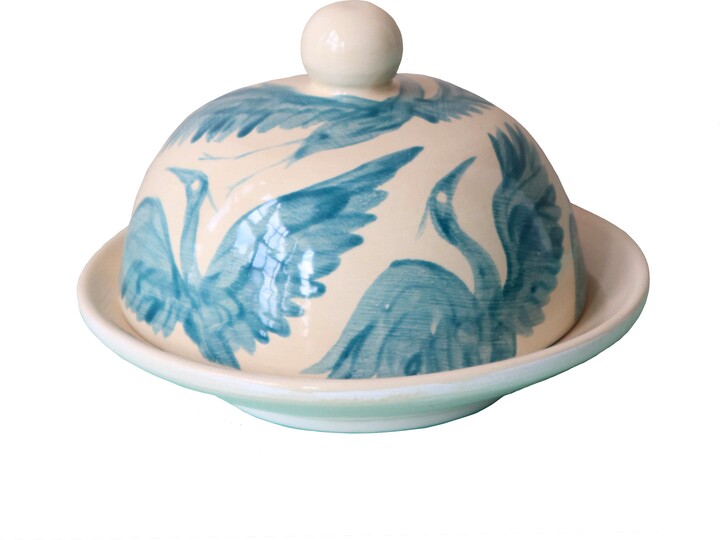 Rosanna Corfe - Herons Hand Painted Round Butter Dish - Blue & Green ...