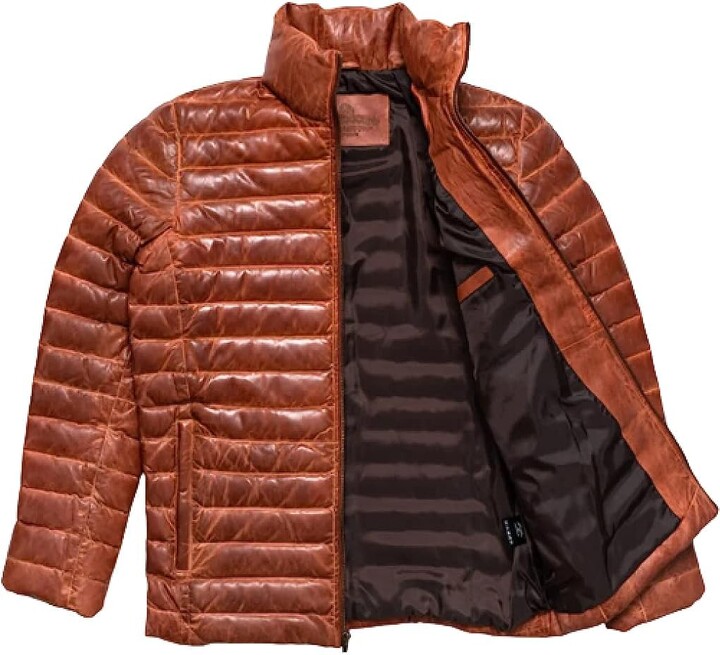 Moizzy Men's Disstressed Wax Brown Vintage Style Insulated Down Puffer ...