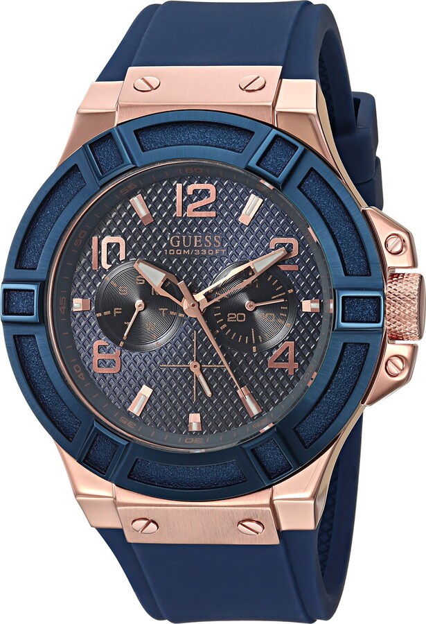 GUESS Men's Rigor Iconic Blue Stain Resistant Silicone Watch with Rose ...