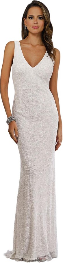 Lara Women's Erika Beaded Draped Cowl Back V-Neck Wedding Dress - ShopStyle