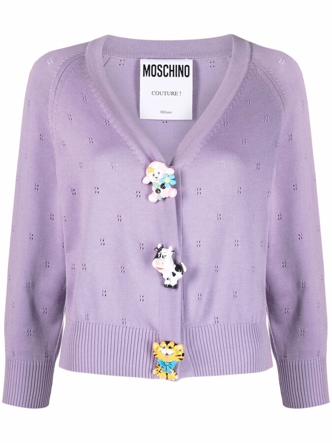 Moschino cartoon-appliqué V-neck cardigan - ShopStyle
