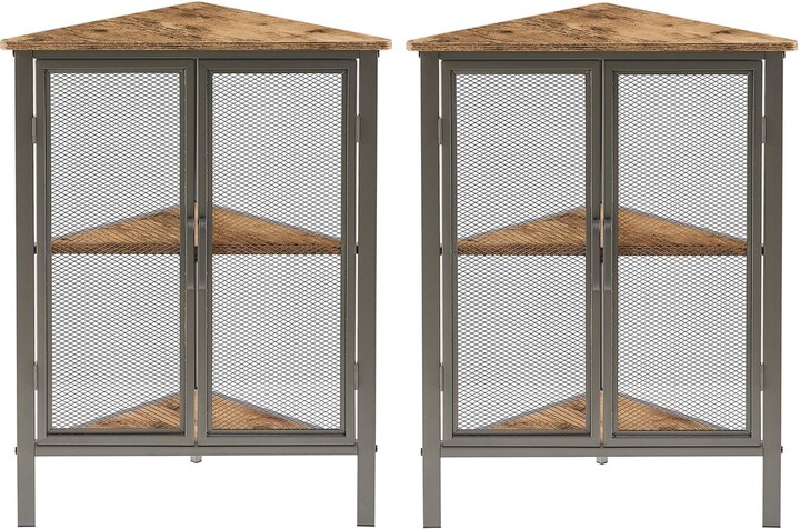 Set of 2 Industrial Triangle Corner Table with Dual Door and 3-tier ...