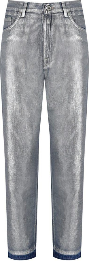 Elisabetta Franchi Silver Laminated Boyfriend Jeans - ShopStyle