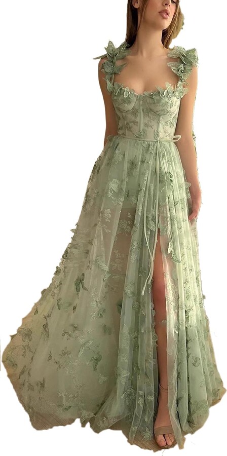Emmani Women's Tulle 3D Butterfly Lace Applique Prom Dress Spaghetti ...
