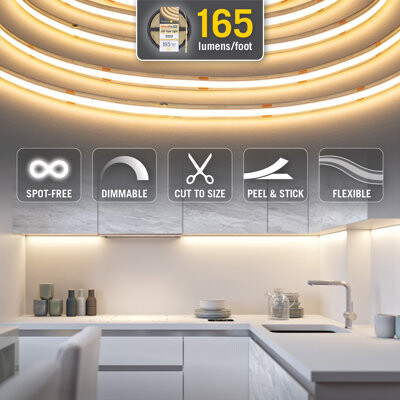 Armacost Lighting RibbonFlex Pro 24V White COB LED Strip Light Tape 4000K, 165 Lumens/Ft, 10M ...