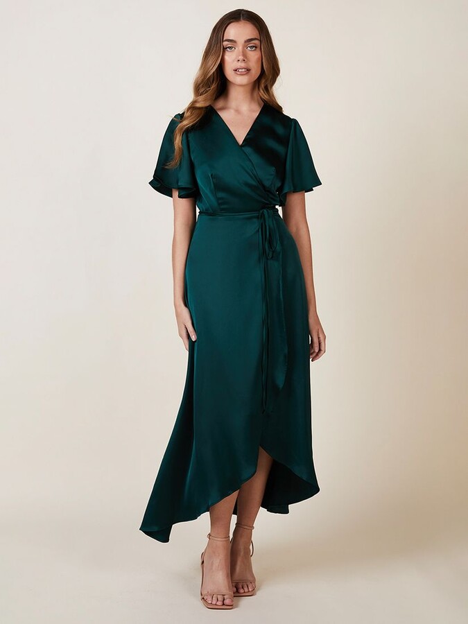 Rewritten Florence Waterfall Hem Satin Wrap Dress - ShopStyle