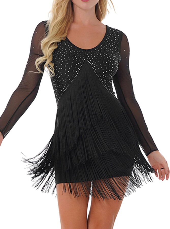 Jowowha Women Rhinestone Fringe Latin Dresses Competition Ballroom ...