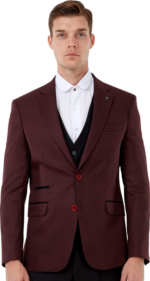 Jack Martin London Jack Martin - Burgundy Check Blazer/Jacket with ...