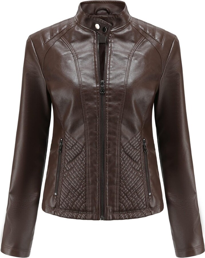 OmekwA Faux Leather Jacket Women Coat - Black/Red/Brown/Pink (Color ...