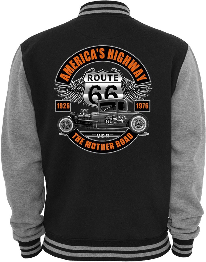 Ethno Designs - Americas Highway - Mens Hot Rod Varsity Jacket Old ...