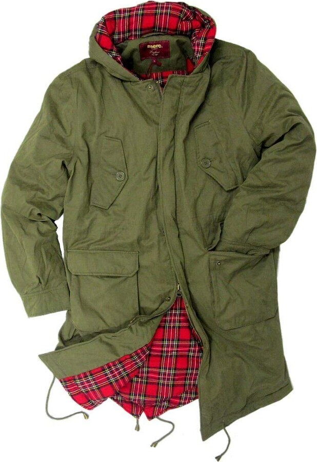 Merc London Mens Hooded Mod Fishtail Parka Olive Green L - ShopStyle ...