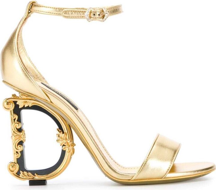 Dolce & Gabbana 'Baroque' Gold Colored Sandals with Logo Heel in ...