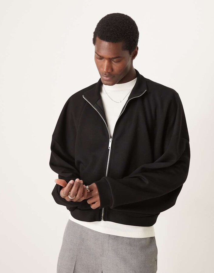 ASOS DESIGN extreme oversized cropped soft scuba track jacket in black - ShopStyle