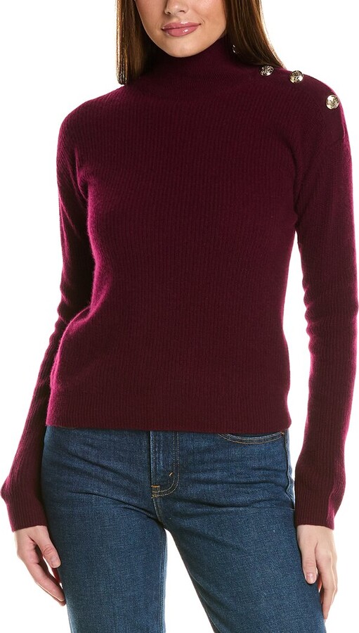 Bruno Magli Rib Button Shoulder Mock Nek Cashmere Sweater - ShopStyle