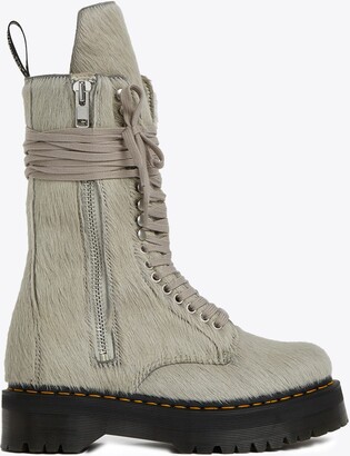 Rick Owens x Dr. Martens Quad Sole Calf Length Boot Light grey pony ...